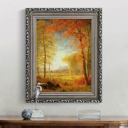 Bilderwelten Bild mit Barockrahmen Antik Wald modern Barock orange - Albert Bierstadt - Herbst in Oneida County, New York - B&auml;ume Wohnzimmer Schlafzimmer