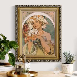 Bilderwelten Leinwandbild mit Barockrahmen Alfons Mucha - Blume