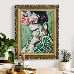Bilderwelten Bild mit Barockrahmen Antik originell modern Barock grün - Frida Kahlo - Collage No.3 - edle Optik Wohnzimmer Schlafzimmer