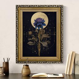 Bilderwelten Bild mit Barockrahmen Antik Blumen modern Barock schwarz - Blaue Bl&uuml;ten Alchemie - edle Optik Jugendzimmer