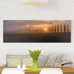 Bilderwelten Leinwandbild - Panorama Morgend&auml;mmerung Toskana