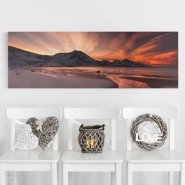 Bilderwelten Leinwandbild - Panorama Goldener Sonnenuntergang