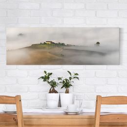 Bilderwelten Leinwandbild - Panorama Morgennebel in der Toskana