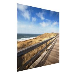 Bilderwelten Alu Dibond Outdoor Bild Strand beige modern wetterfest - Nordseespaziergang - D&uuml;nen Wohnzimmer Schlafzimmer