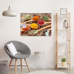 Bilderwelten Glasbild - Querformat Gew&uuml;rze auf Holzl&ouml;ffel