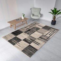 Teppich my home "Beliz" Gr. 1, grau, B:60cm H:9mm L:90cm, Kunstfaser, Teppiche, mit Konturenschnitt, Kurzflor, 3D-Design, mit Fransen, Wohnzimmer