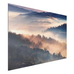 Bilderwelten Alu-Dibond Outdoor Bild Nebel bei Sonnenuntergang