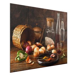 Bilderwelten Alu Dibond Outdoor Bild Kulinarisch braun Motiv wetterfest - D&uuml;fte beim Kochen - Deko K&uuml;che