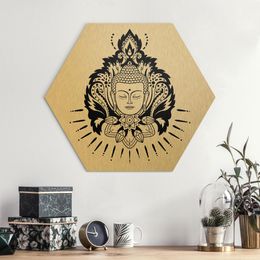 Bilderwelten Hexagon-Alu-Dibond Bild Lotus mit Buddha
