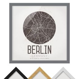 Bilderwelten Bild mit Rahmen - Quadrat Stadtplan Berlin - Retro