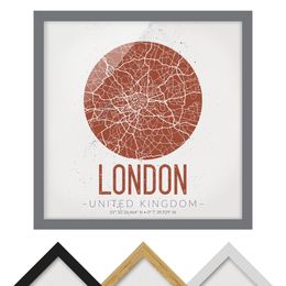 Bilderwelten Bild mit Rahmen - Quadrat Stadtplan London - Retro