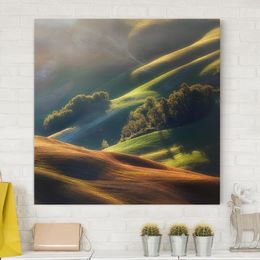 Bilderwelten Leinwandbild Wald Motiv Kunstdruck gr&uuml;n - Toskana am Morgen - B&auml;ume XXL Wohnzimmer Schlafzimmer