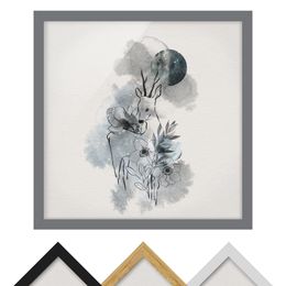 Bilderwelten Bild mit Rahmen - Quadrat Reh und Mond