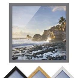 Bilderwelten Bild mit Rahmen - Quadrat Sonnenuntergang im Inselparadies