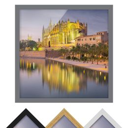 Bilderwelten Bild mit Rahmen - Quadrat Catedral de Mallorca Wasserspiegelung