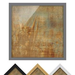 Bilderwelten Bild mit Rahmen - Quadrat Blumen unter Ornamentstruktur