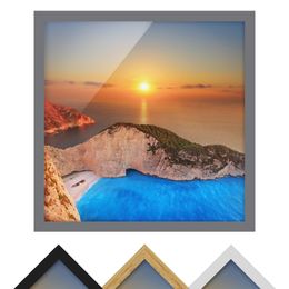 Bilderwelten Bild mit Rahmen - Quadrat Sonnenuntergang &uuml;ber Zakynathos