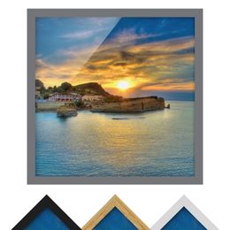 Bilderwelten Bild mit Rahmen - Quadrat Sonnenuntergang &uuml;ber Korfu