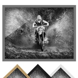 Bilderwelten Bild mit Rahmen - Querformat Motocross im Schlamm