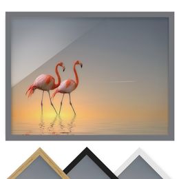 Bilderwelten Bild mit Rahmen - Querformat Flamingo Love