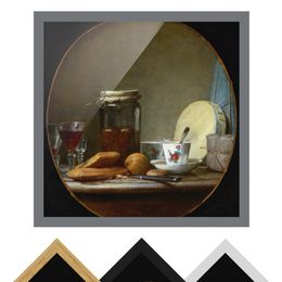 Bilderwelten Bild mit Rahmen - Quadrat Jean-Baptiste Sim&eacute;on Chardin - Glas mit Aprikosen