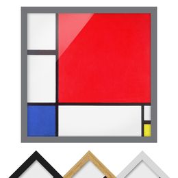 Bilderwelten Bild mit Rahmen - Quadrat Piet Mondrian - Komposition Rot Blau Gelb