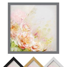 Bilderwelten Bild mit Rahmen - Quadrat Aquarell Rosen Komposition