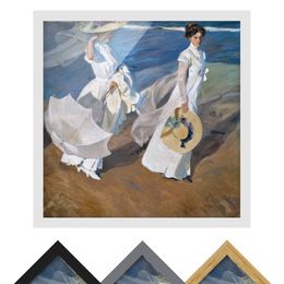 Bilderwelten Bild mit Rahmen - Quadrat Joaquin Sorolla - Spaziergang entlang der K&uuml;ste