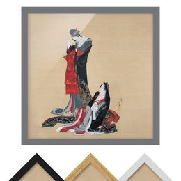 Bilderwelten Bild mit Rahmen - Quadrat Katsushika Hokusai - Zwei Kurtisanen