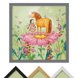 Bilderwelten Bild mit Rahmen - Quadrat Das Zauberpony auf der Bl&uuml;te