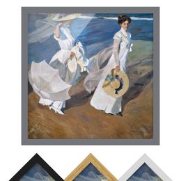Bilderwelten Bild mit Rahmen - Quadrat Joaquin Sorolla - Spaziergang entlang der K&uuml;ste