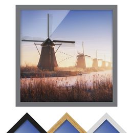 Bilderwelten Bild mit Rahmen - Quadrat Windmühlen von Kinderdijk