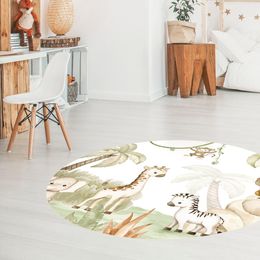Bilderwelten Vinylteppich modern pastell Natur Aquarell - Niedliche Savannentiere am Dschungelrand - africa Kinderzimmer