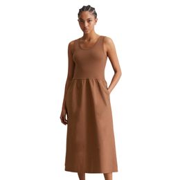 Marc O'Polo Damen Jerseykleid "mit Baumwoll-Popelinerock"melted chocolate, Gr. S, MARC O'POLO DENIM, unifarben, Obermaterial: 97% Baumwolle, 3% Elasthan, Kleider