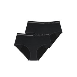 Periodenslip Dorina "PERIOD PANTIES -2PP", Damen, Gr. XS, schwarz (schwarz, schwarz), Obermaterial: 68% Baumwolle, 28% Polyester, 4% Elasthan, körpernah, Unterhosen, bei mittlerer bis starker Menstruation