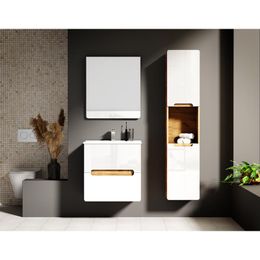 Welltime Waschtisch &raquo;Lupo&laquo; Badschrank mit Waschbecken, Soft Close, in verschiedenen Breiten (60, 80) wei&szlig; gl&auml;nzend + eiche