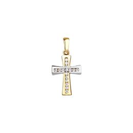 Vivance Kettenanhänger »375/- Gelbgold bicolor Kreuz Zirkonia« () mehrfarbig one-size Edler Anhänger aus 375/-Gelbgold bicolor