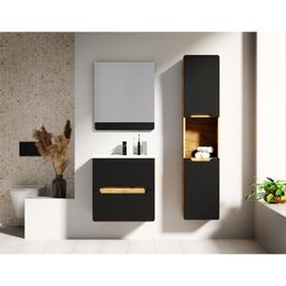 Welltime Waschtisch »Lupo« Badschrank mit Waschbecken, Soft Close, in verschiedenen Breiten (60, 80) schwarz matt + eiche