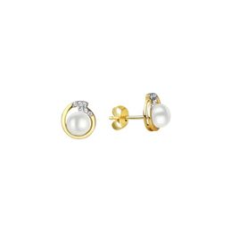Vivance Paar Ohrstecker »375/- Gelbgold bicolor Zirkona Perle« mehrfarbig + weiß one-size Klassische Ohrstecker aus 375/- Gelbgold glanz
