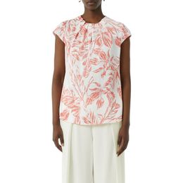 comma, COMMA Kurzarmbluse mit All-Over Print und gerafftem Ausschnitt CORAL RED 36 36 Sommer-Bluse von COMMA