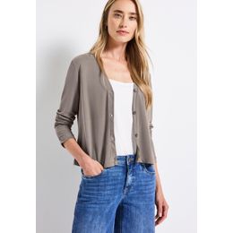 Shirtjacke Street One, Damen, Gr. 42, schwarz tumble beige, Web, Obermaterial: 72% Modal, 28% Polyester, unifarben, l&auml;ssig geschnitten h&uuml;ftlang, V-Ausschnitt, Shirts Shirtjacke, im Silk-Look