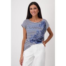 monari Rundhalsshirt mit Streifen und Print navy blue ringel 42 42 Shirt mit Streifen und Print von monari