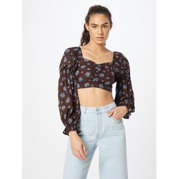 MONKI Bluse Damen Größe S hellblau / dunkelbraun / grün