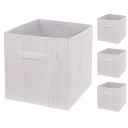 4er-Set Faltbox MCW-C21, Korb Aufbewahrungskorb Ordnungsbox Sortierbox Aufbewahrungsbox, Bambus 32x32x32cm ~ wei&szlig;