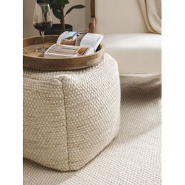 benuta Pure - Handgefertigter Woll Pouf Rocco Cream 45x45x45 cm