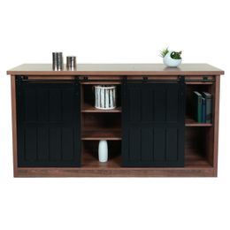 Sideboard MCW-K75, Highboard Regal Schrank Schiebet&uuml;re 7 F&auml;cher Holz-Optik Industrial Metall 84x150x40cm ~ braun