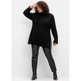 sheego Damen Leggings mit glänzender Beschichtung, schwarz, Größe 48