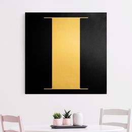 Leinwandbild Gold Antiqua Letter I Schwarz - Wandbilder XXL Print Buchstaben & Zahlen Wohnzimmer Schlafzimmer Jugendzimmer Schwarz