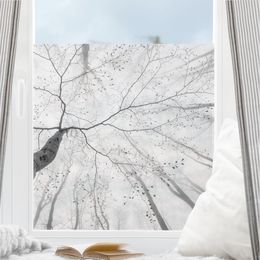 Bilderwelten Fensterfolie Wald Motiv Sichtschutz schwarz weiss - Baumkronen im Himmel - B&auml;ume Wohnzimmer Schlafzimmer K&uuml;che