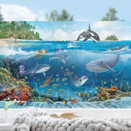 Bilderwelten Fensterfolie Strand Illustration Sichtschutz blau - Unterwasserwelt mit Tieren - Unterwasser Wohnzimmer Schlafzimmer K&uuml;che